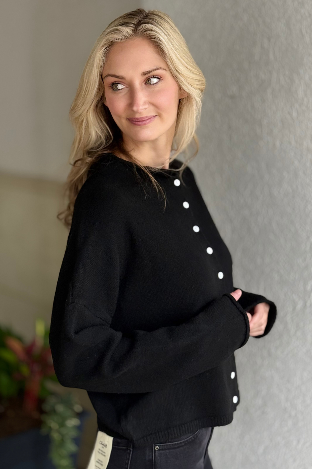 Monroe Button Front Cardigan | Black Knit Cardigan | The Pink Nickel ...