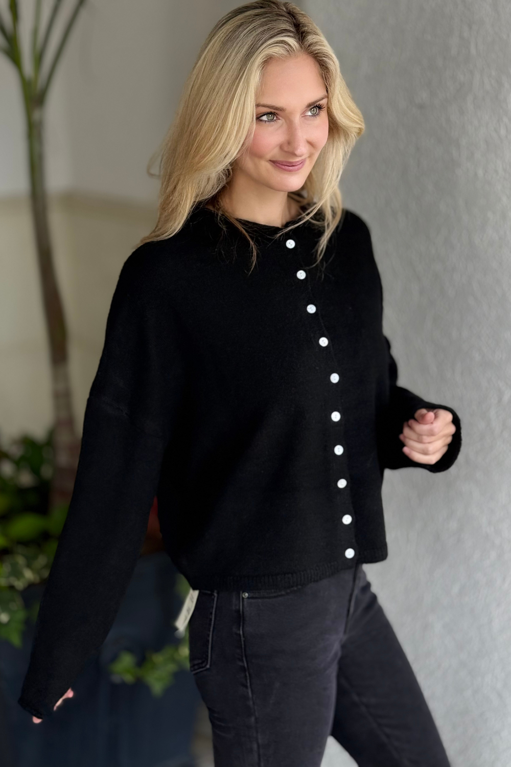 Monroe Button Front Cardigan | Black Knit Cardigan | The Pink Nickel ...