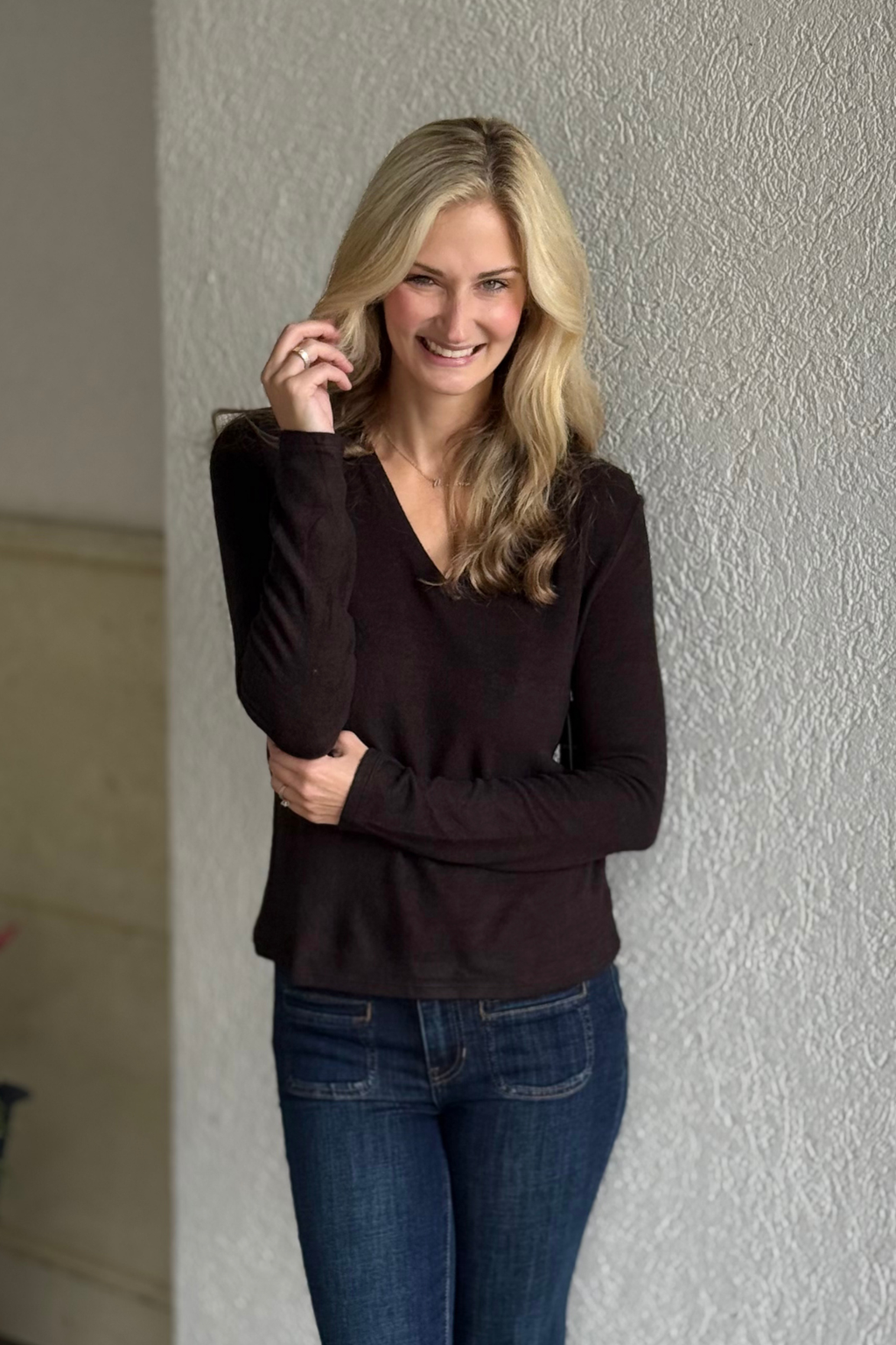 Liverpool Java Mélange V-Neck Knit Top | Women’s Long Sleeve Knit Top ...