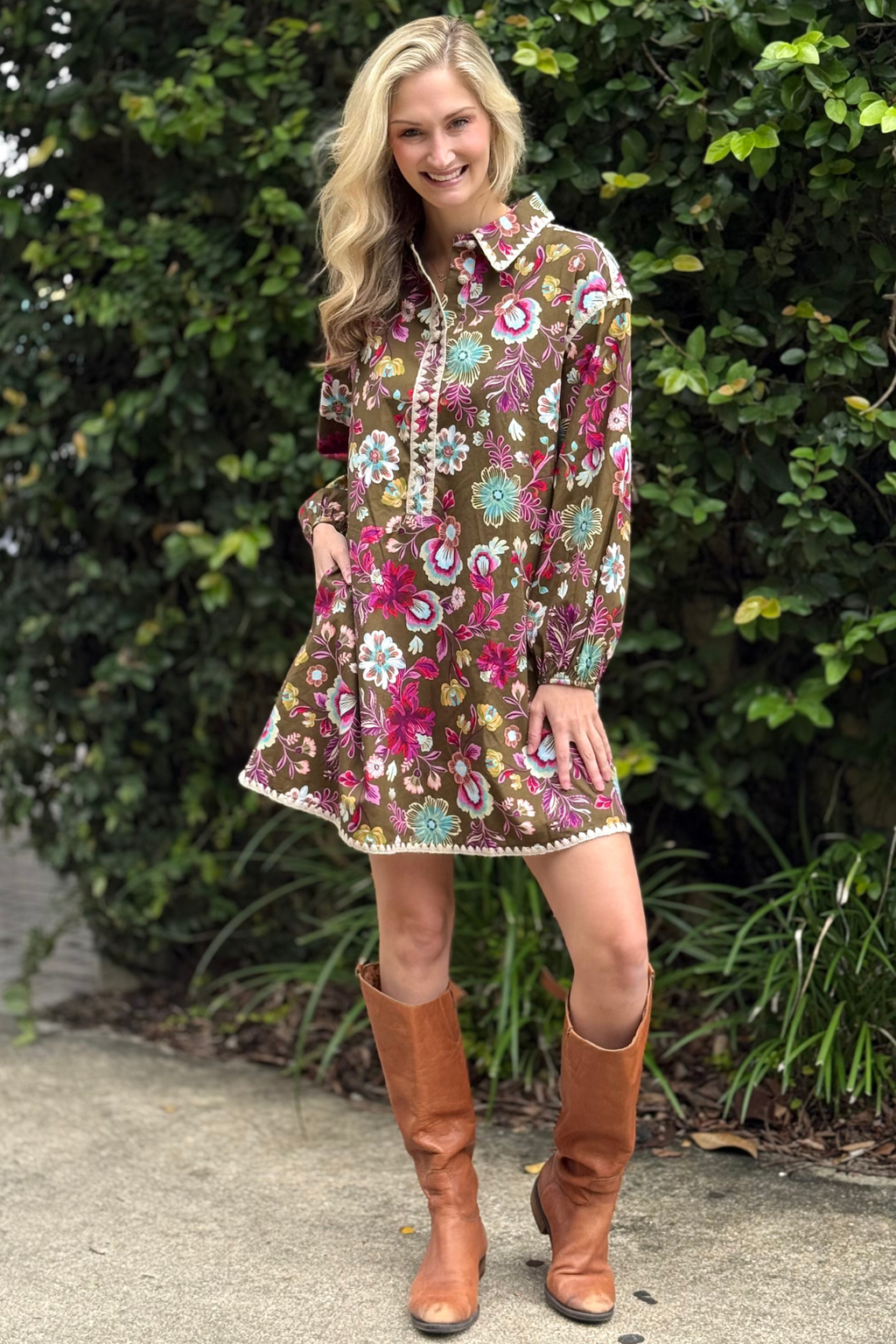 Wild Meadow Blanket Stitch Mini Dress | Boho Floral Fall Dress – The ...