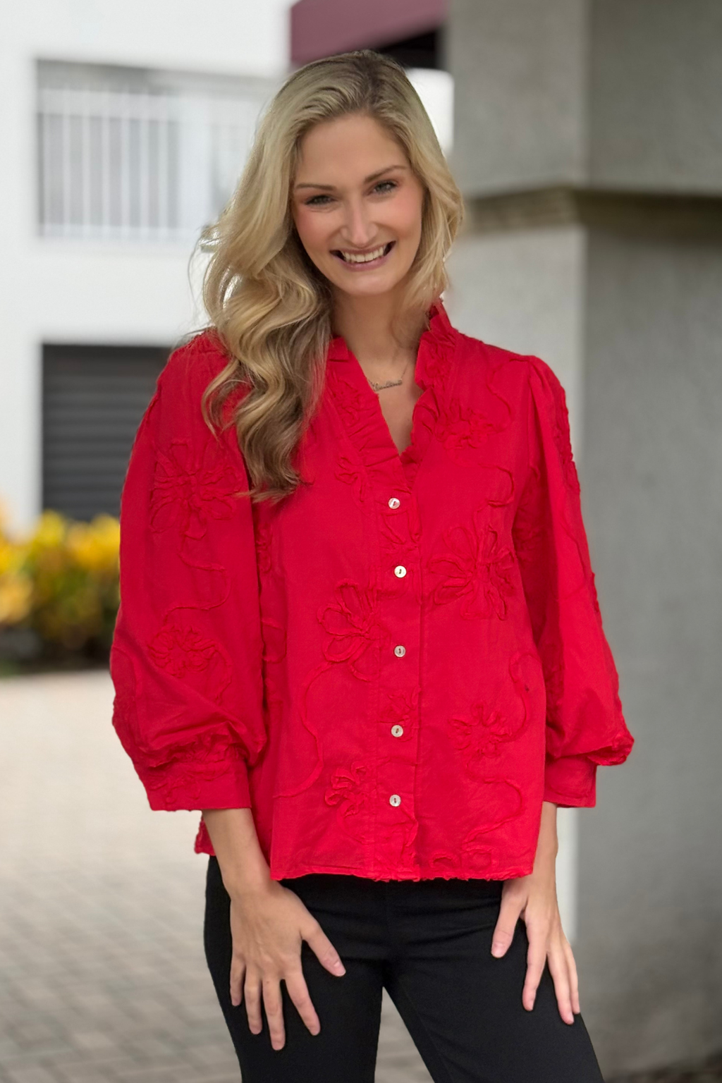 The Marlowe Textured Floral Button Top | The Pink Nickel – Women's ...