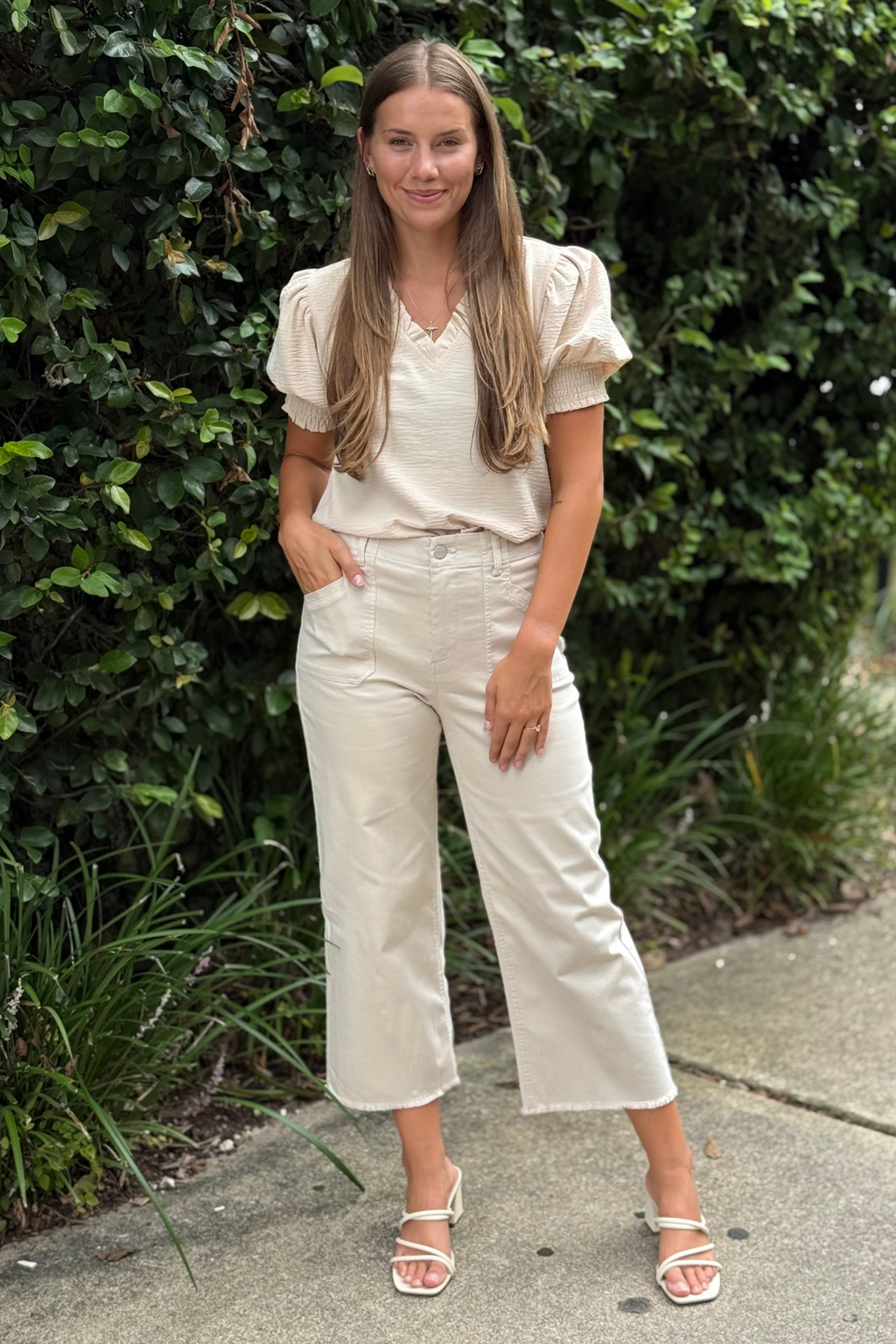 Order Renuar Fringed Tencel Cropped Wide Leg Pant in Oyster Online ...