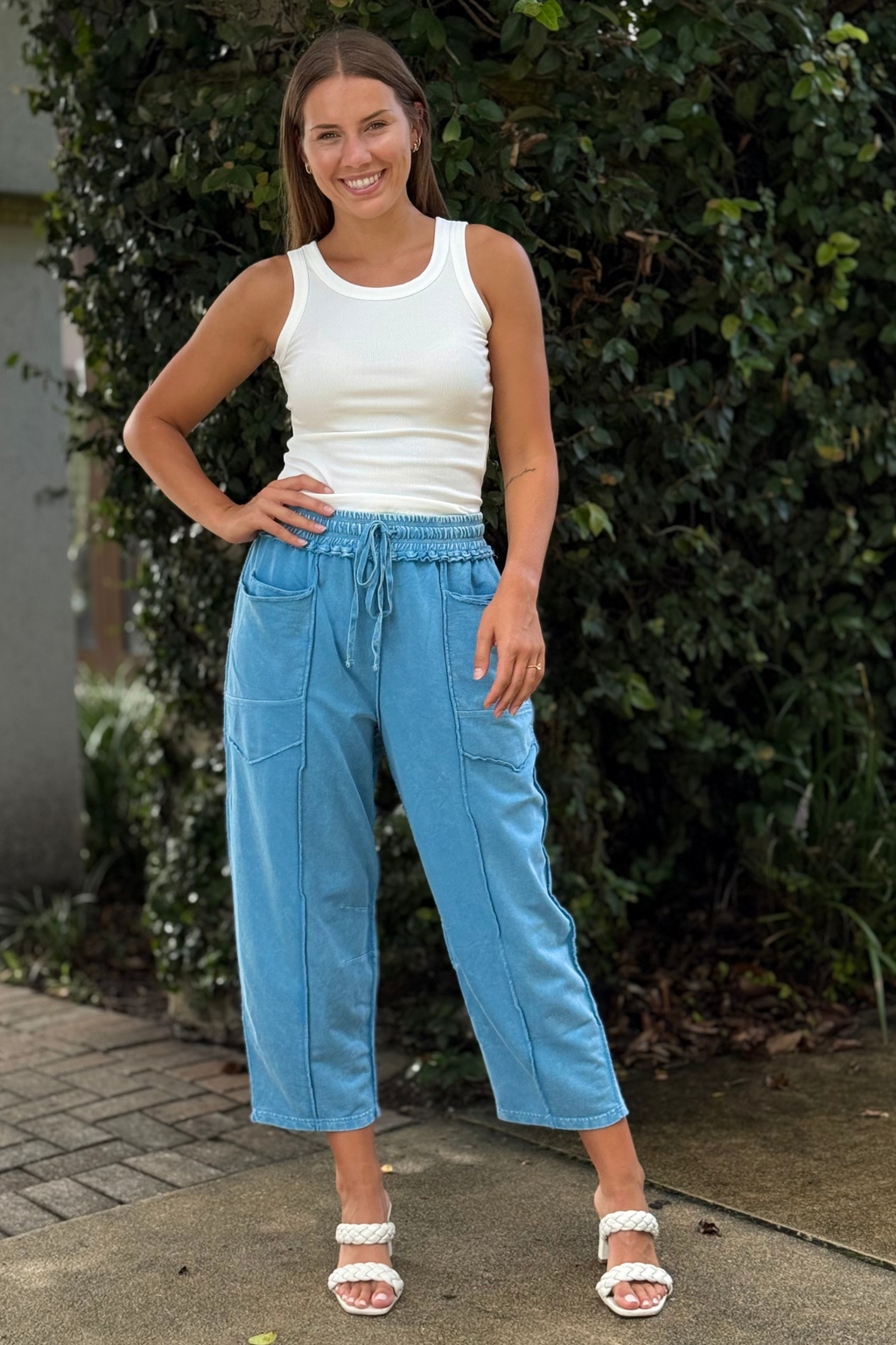 Order Day Blue Mineral Washed Barrel Pants Online | The Pink Nickel ...