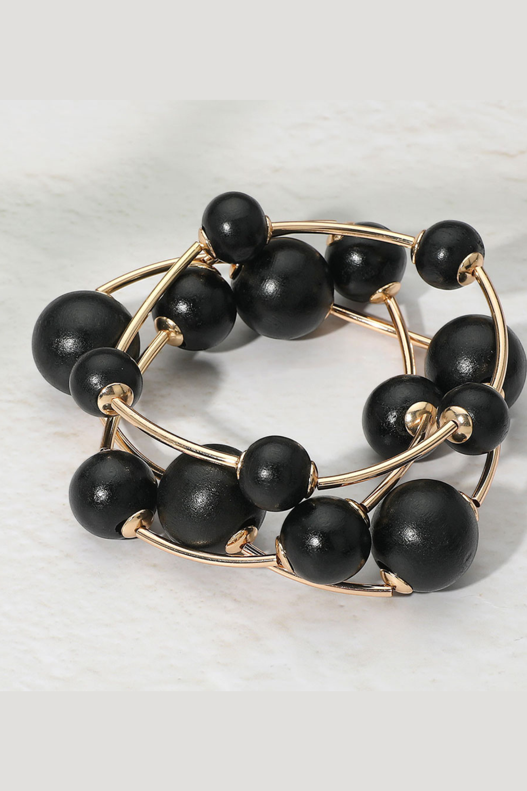 Midnight Orbit Layered Bracelet Set – Chunky Wood & Gold Stretch ...