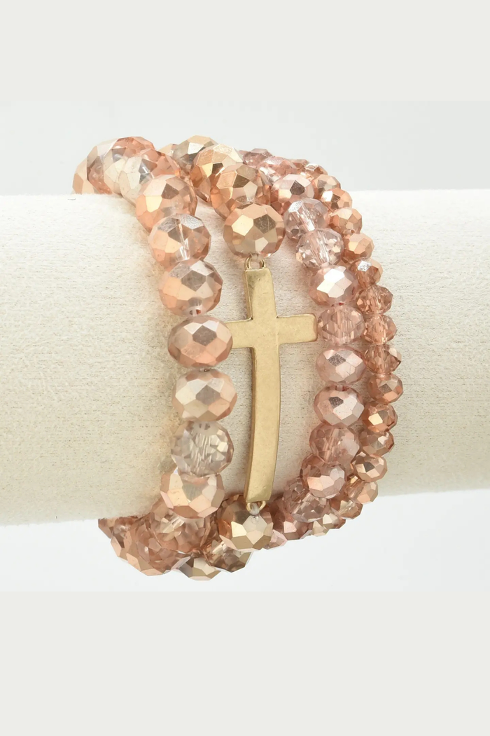 Faithful Sparkle Glass Bead Cross Charm Bracelet Set – 4 Piece | The ...