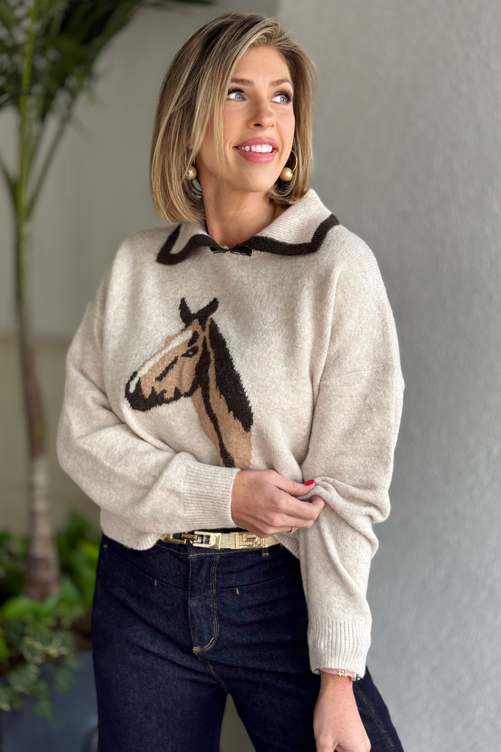 Wild Mane Horse Motif Knit Sweater | Whimsical Equestrian Graphic ...