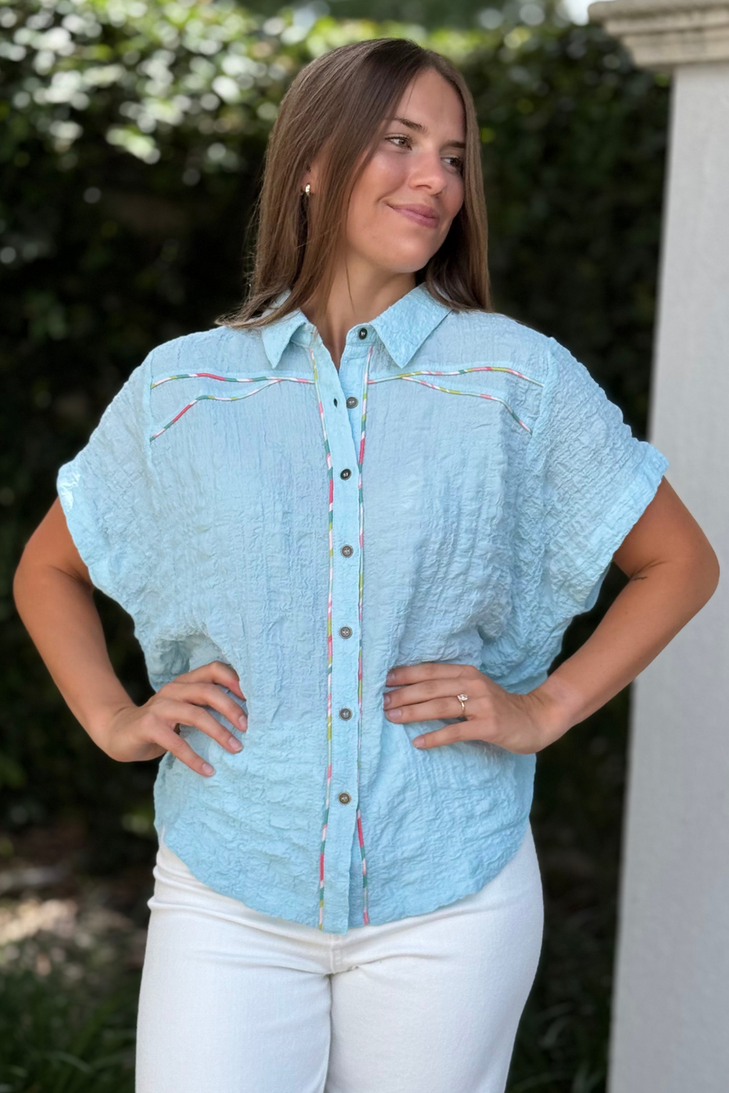 Order The Sunset Stroll Textured Top in Sky Blue Online | The Pink ...